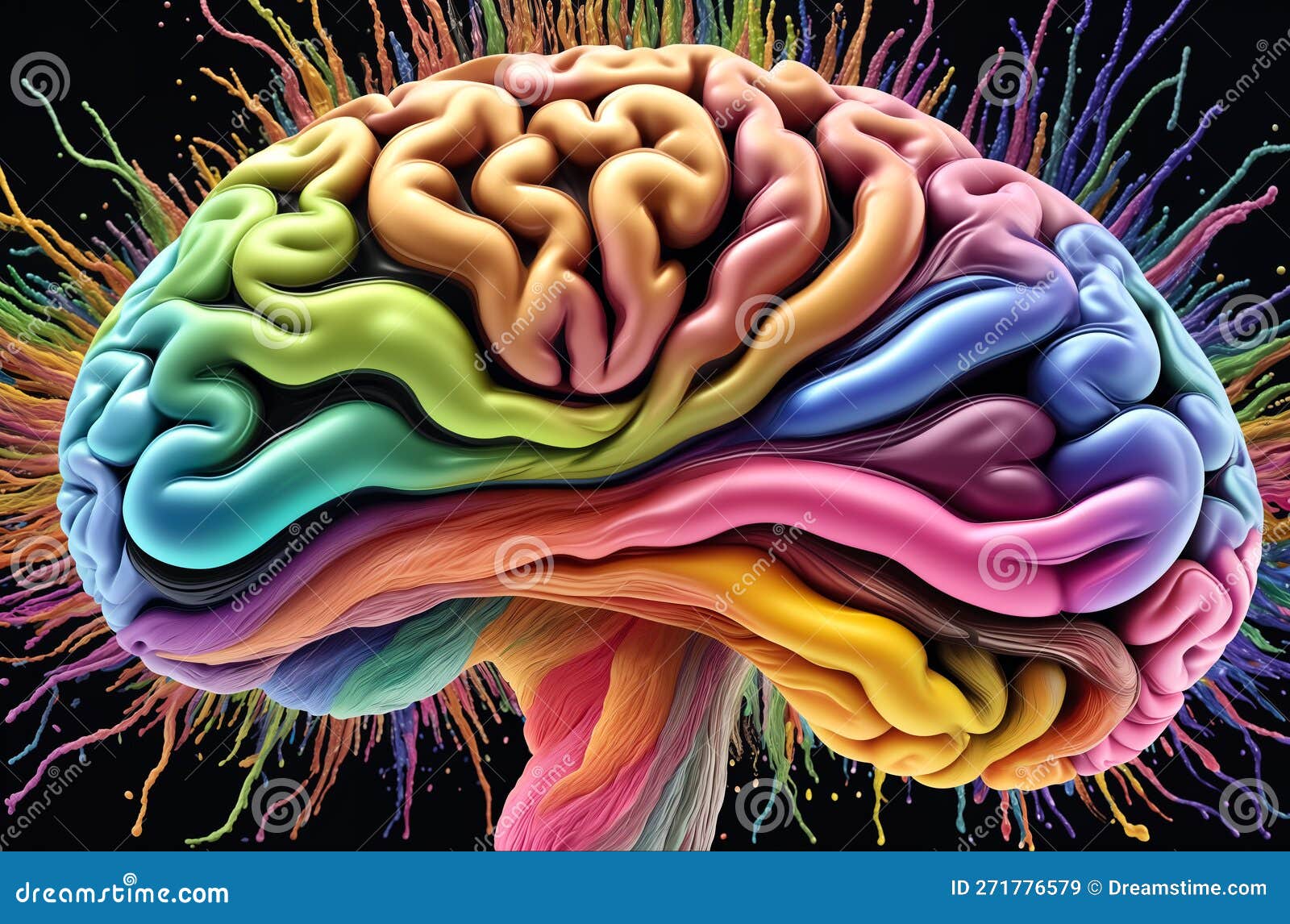 Colorful Human Brain Splashing with Paint. Creative Brain Concept ...
