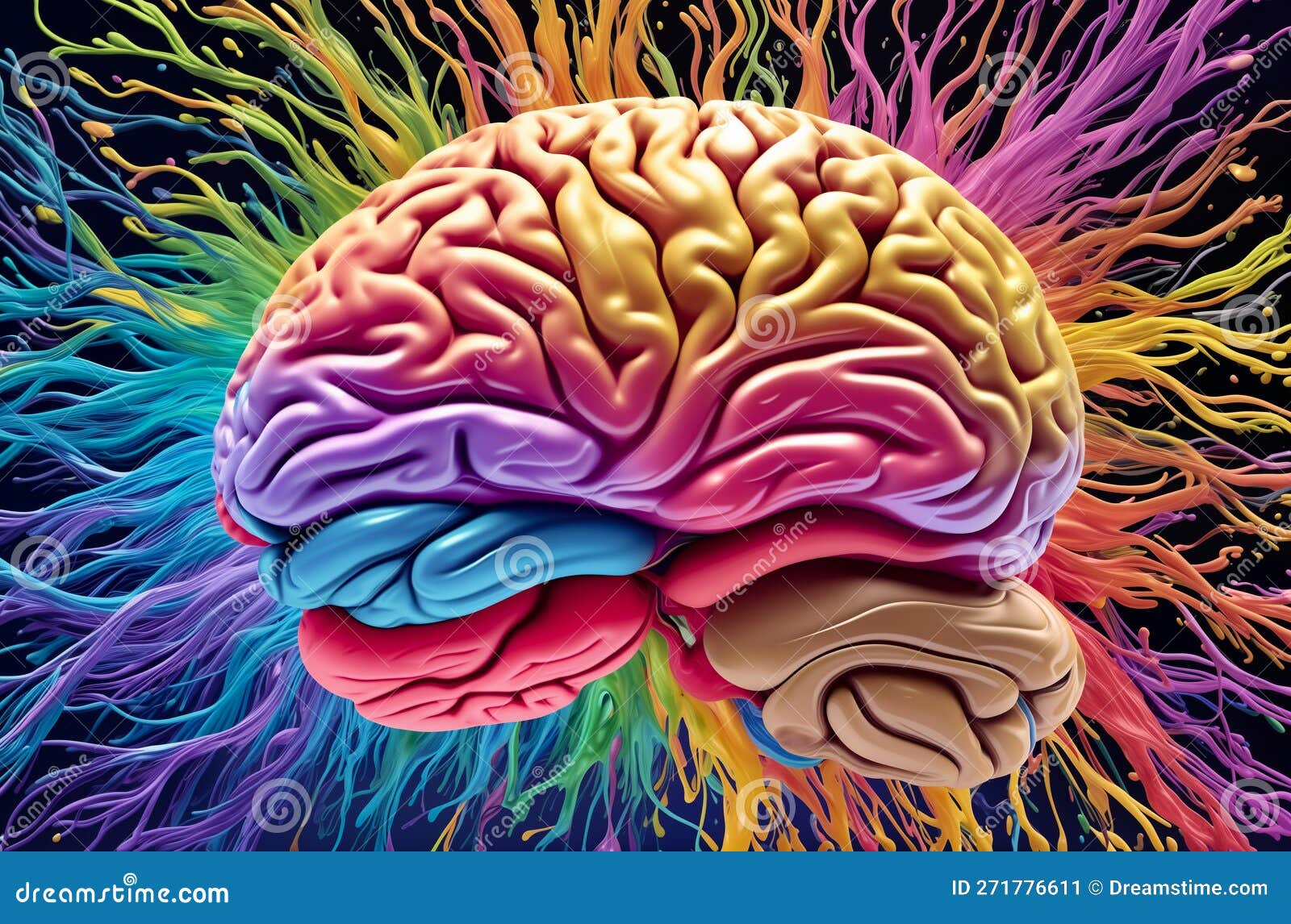 Colorful Human Brain Splashing with Paint. Creative Brain Concept ...