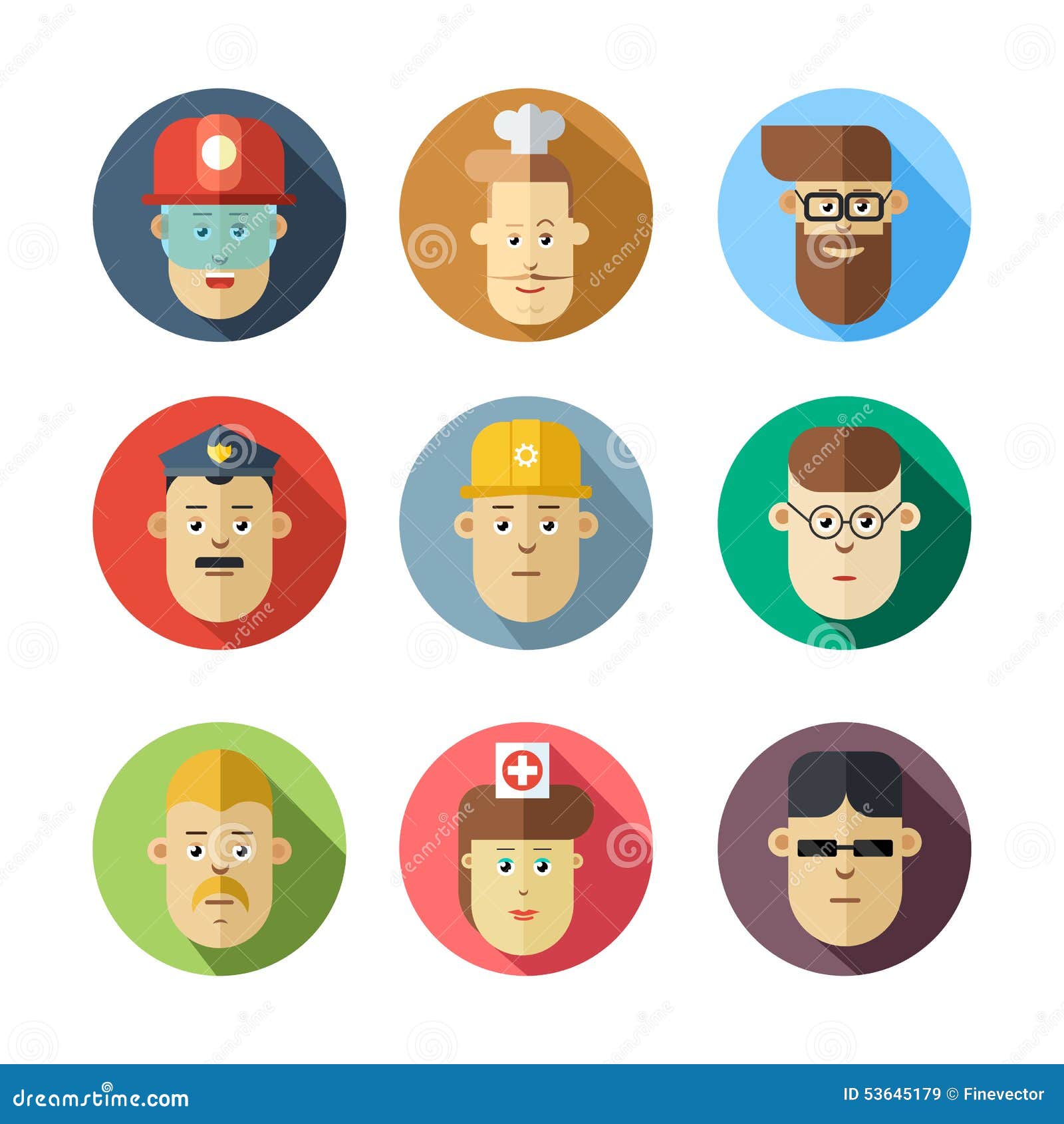 Colorful Human Faces. Different Professions. Cartoon Vector ...