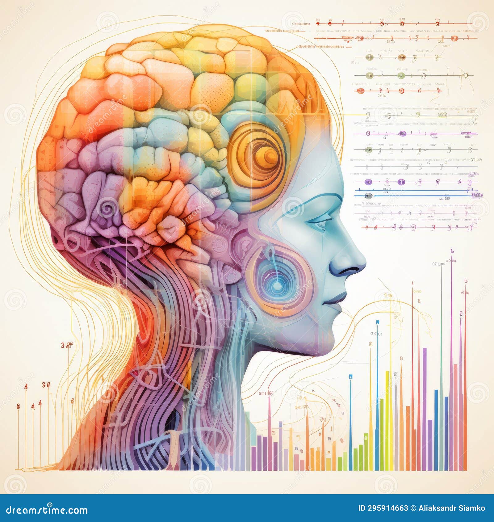 A Colorful Human Head with Multiple Layers of Brain and Lines Stock ...