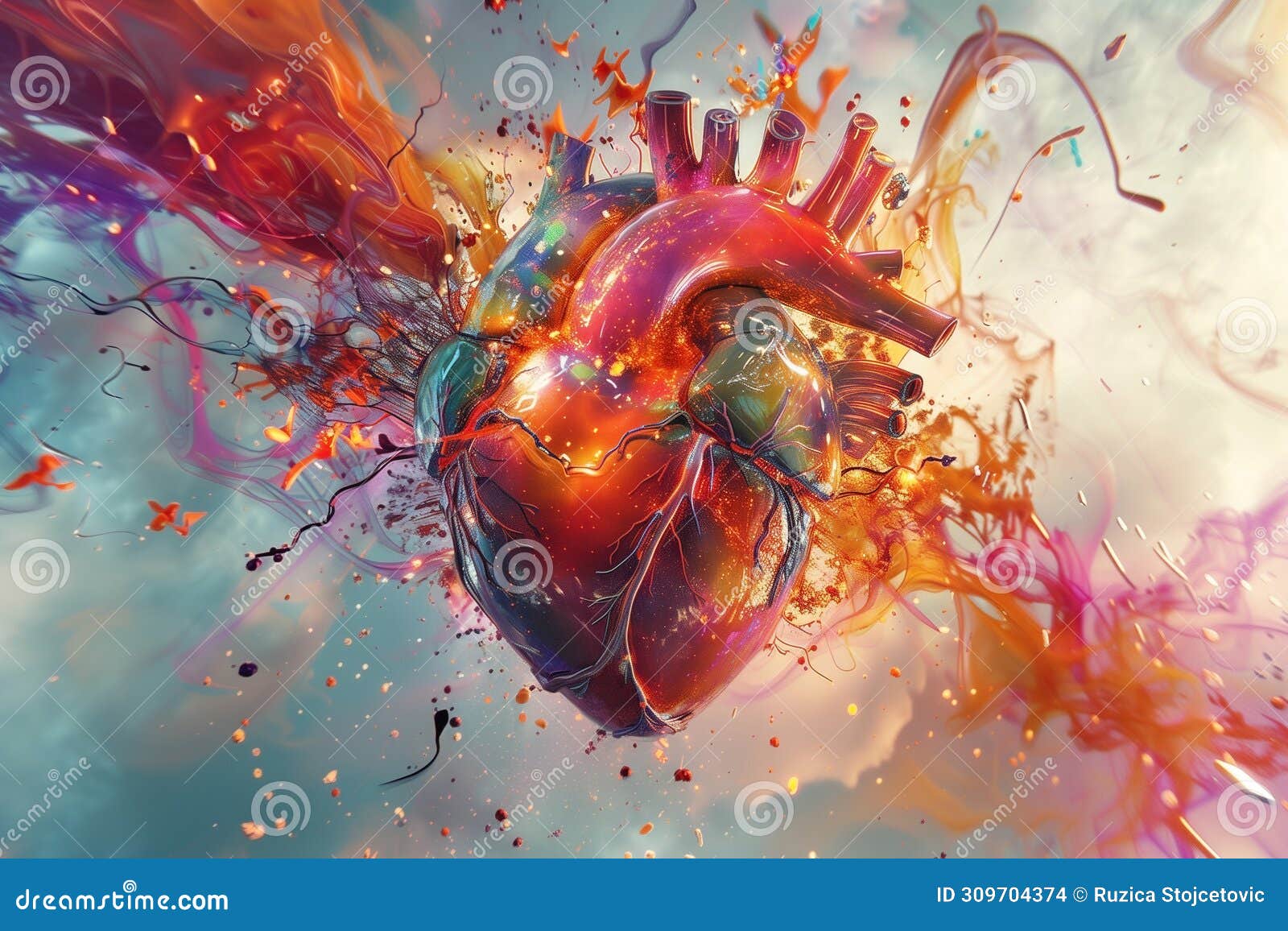 Colorful Human Heart Exploding Stock Photo - Image of colorful, biology ...