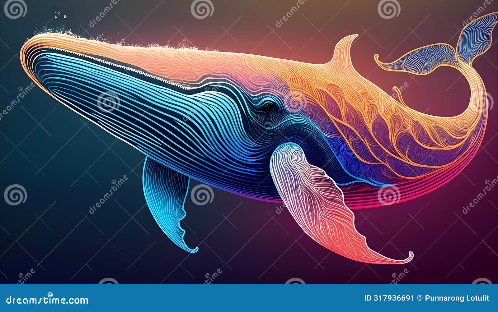Colorful Humpback Whale with Continuous One Line Style Stock ...