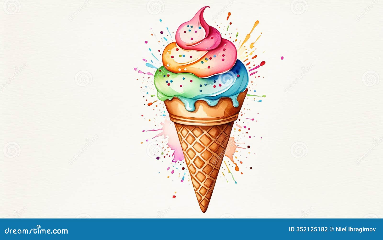 Colorful Ice Cream Cone with Artistic Paint Splatter Design Stock Photo ...