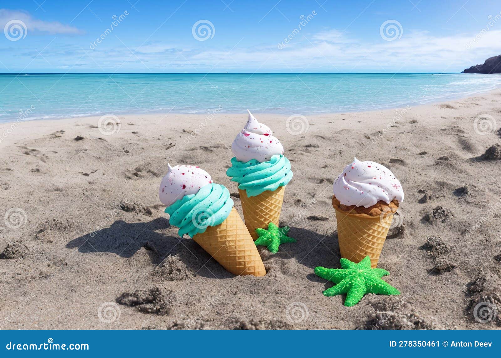 Colorful Ice Cream Cones on the Beach by the Ocean. Generative AI ...