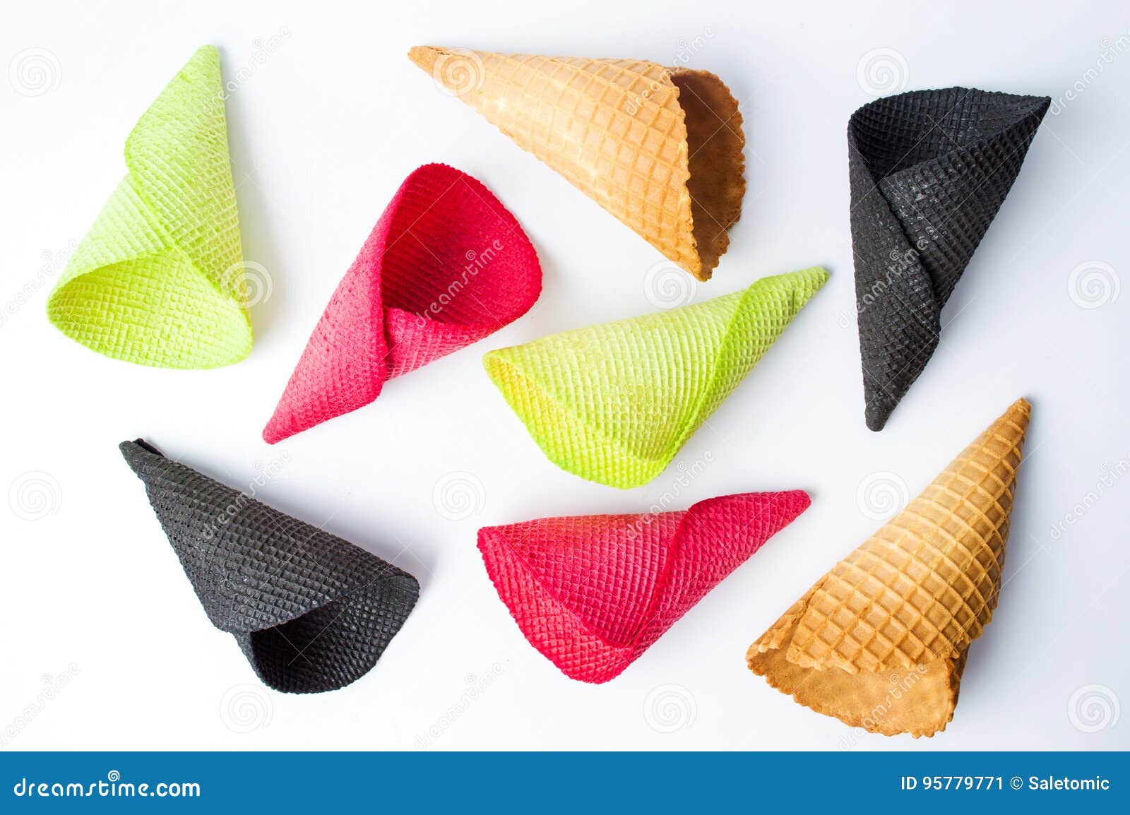 Colorful Ice Cream Cones Isolated on White Stock Image - Image of ...