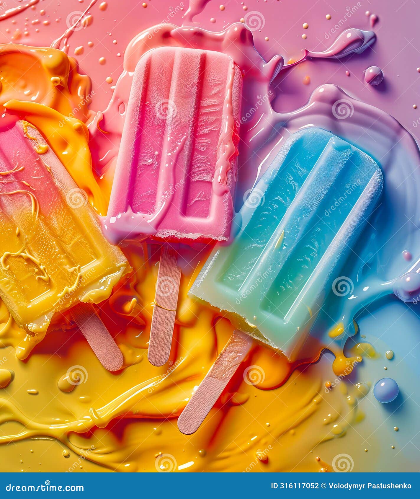 A Colorful Ice Cream Popsicle with a Splash of Liquid Stock Photo ...
