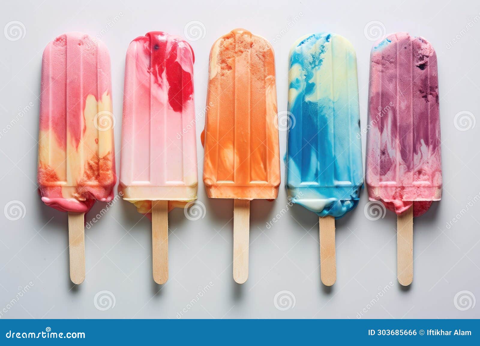 Colorful Ice Cream Popsicles on White Background. Top View, Set of ...