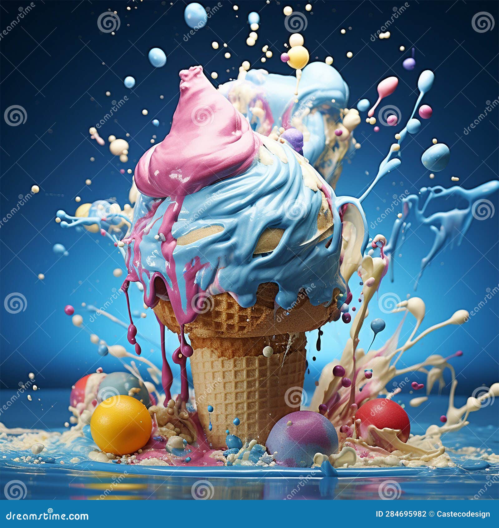Colorful Ice Cream with Splash Over Blue Background Generated by AI ...