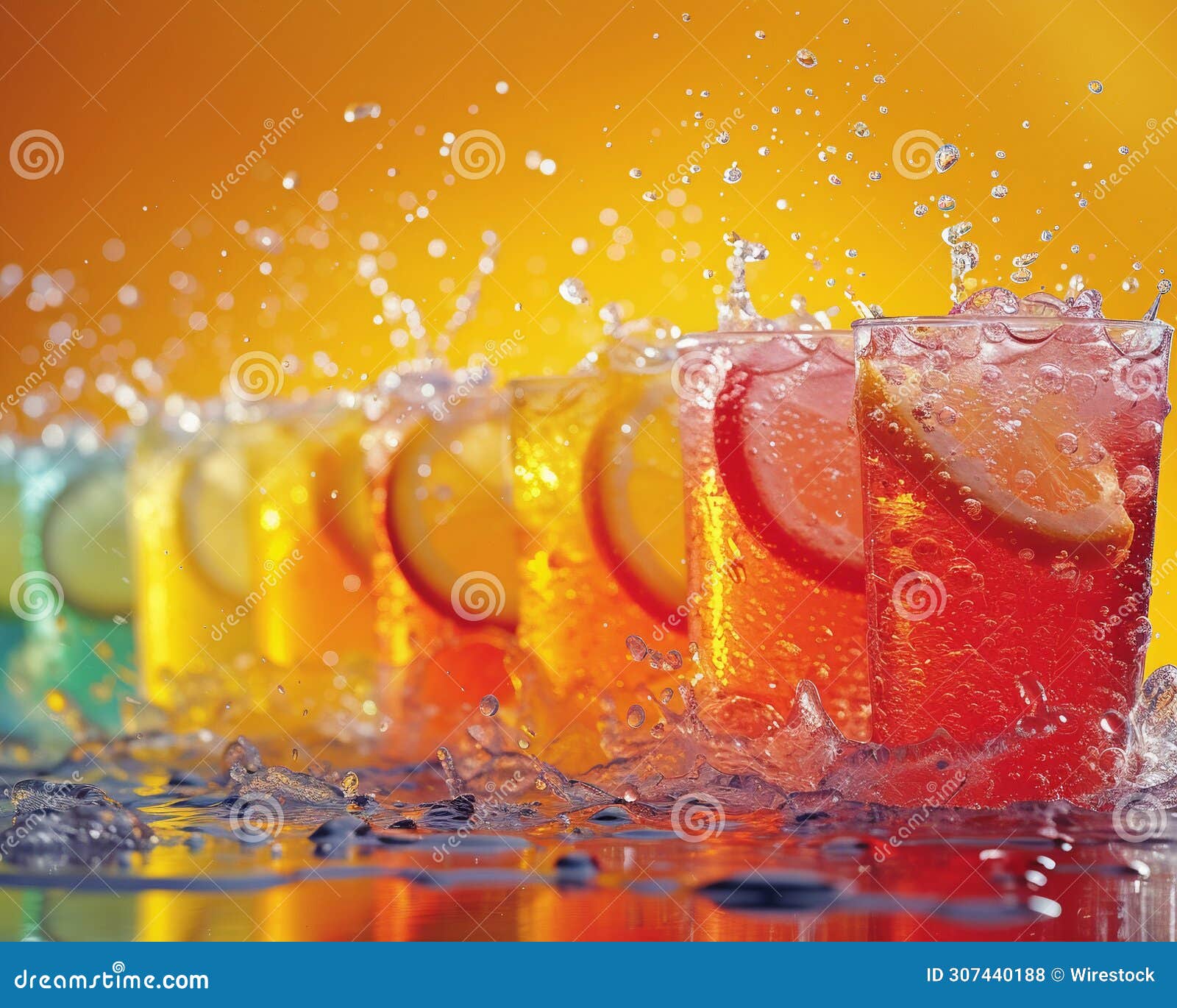 Colorful Iced Tea Beverages Arranged in a Neat Row, AI-generated. Stock ...