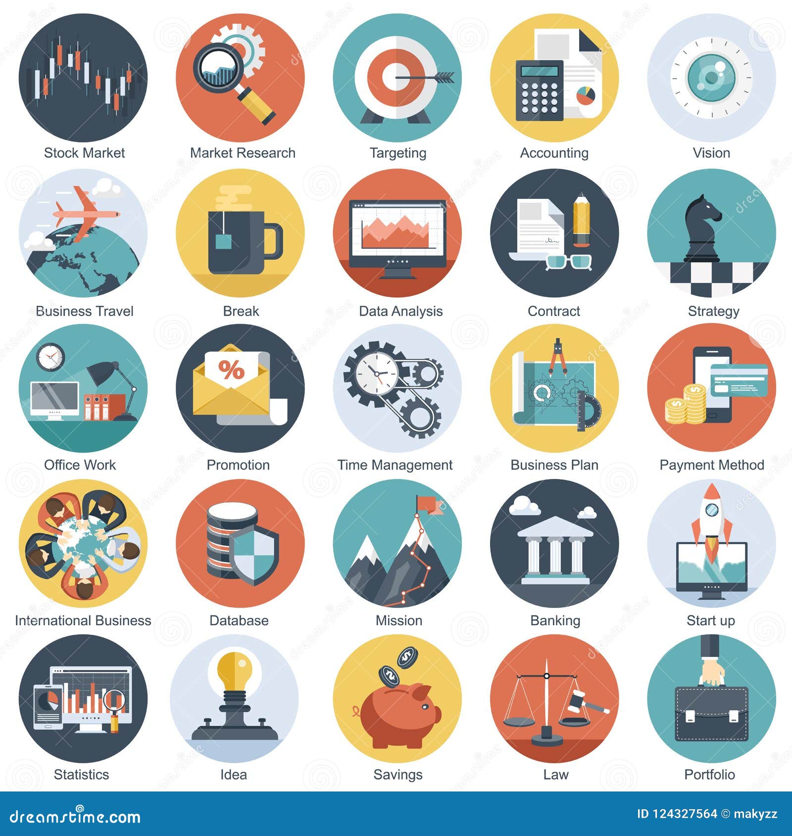 Colorful Icon Set for Business, Management, Technology and Finances ...