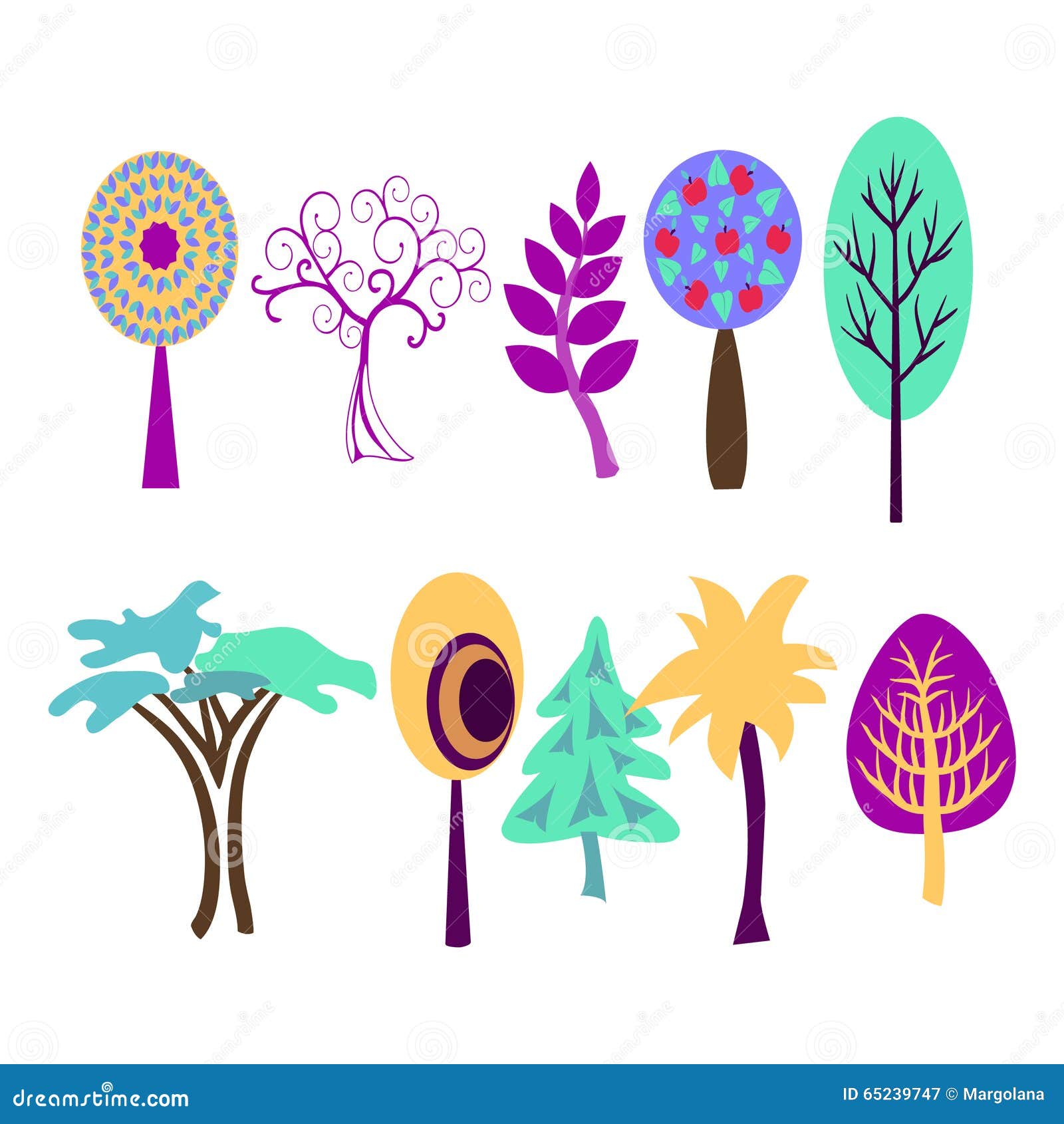Colorful icon set of trees stock vector. Illustration of flat - 65239747