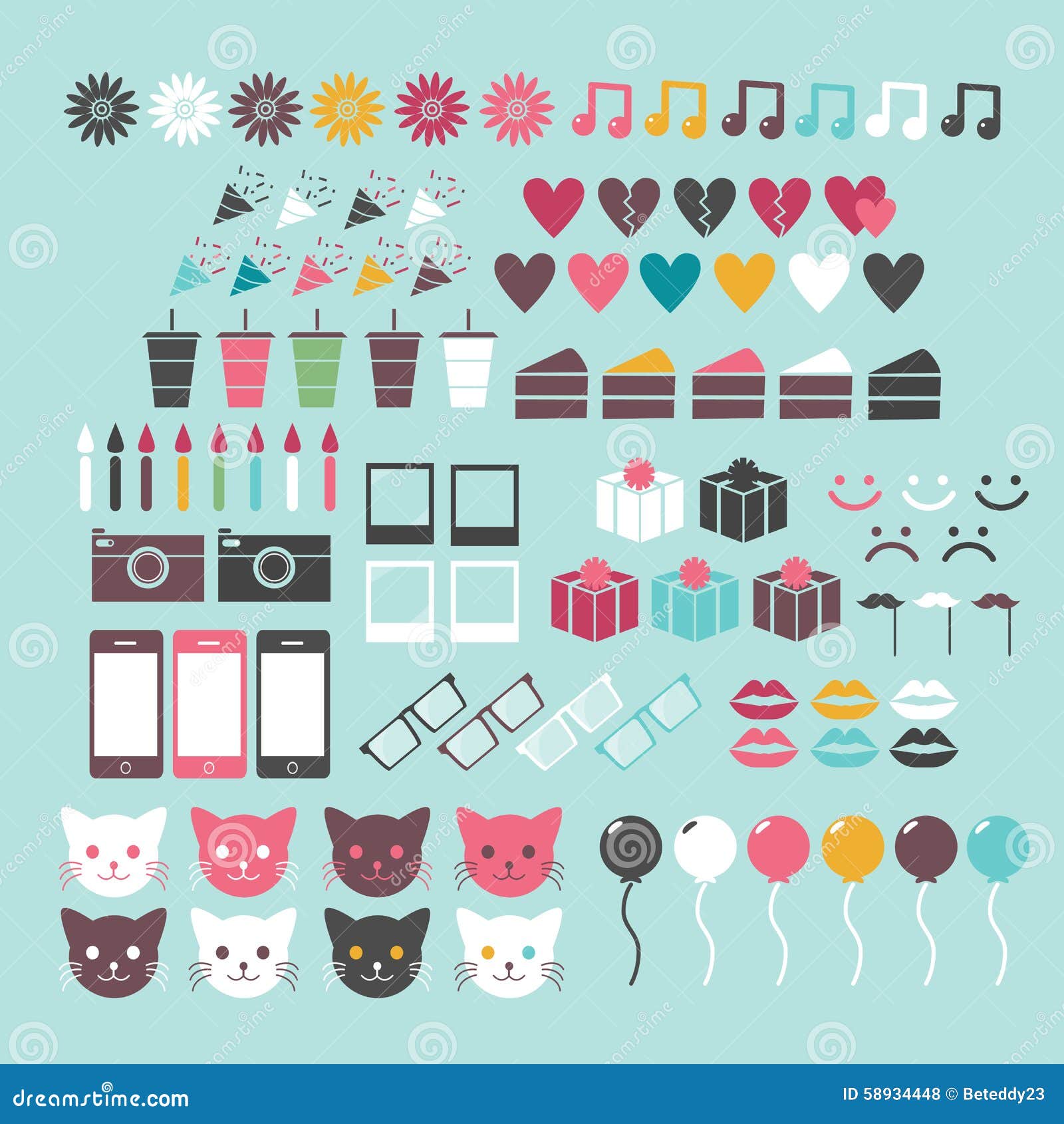 Colorful Icon Set stock vector. Illustration of blowkiss - 58934448