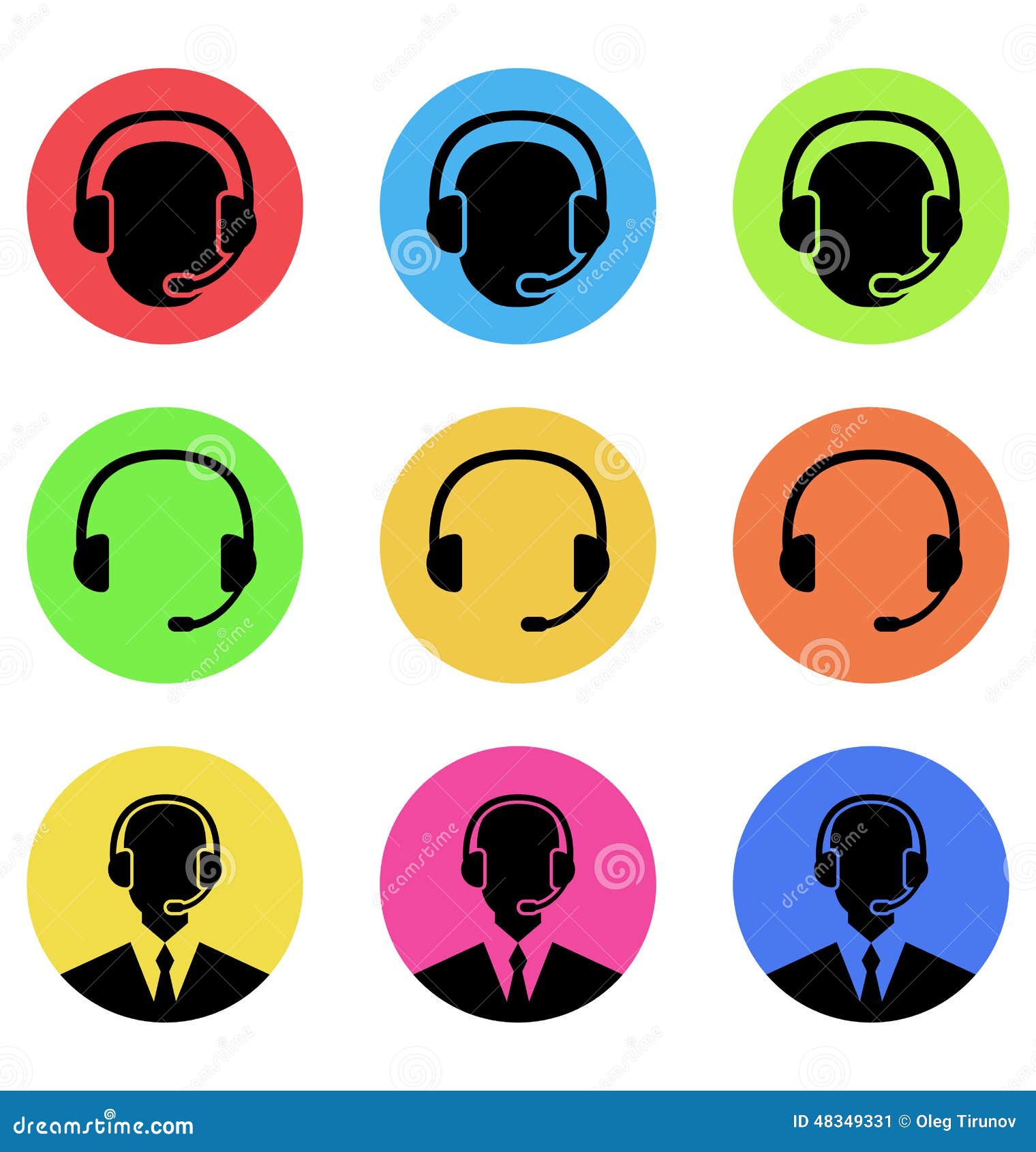 Colorful Icons of Call Center and Operator in Headset, Headset Stock ...