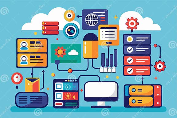 Colorful Icons Depict Elements of Data Storage, Cloud Computing, and ...