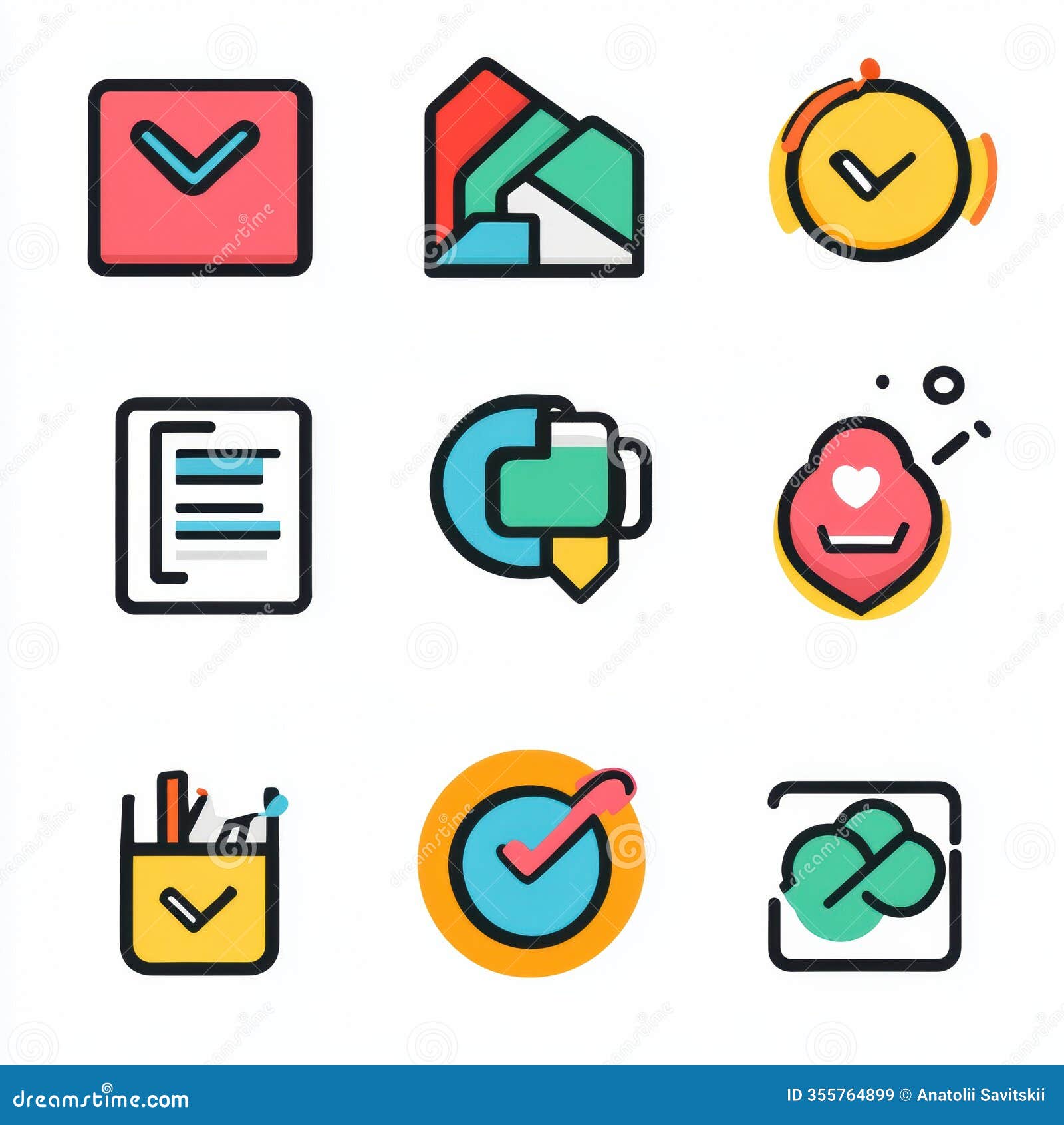 Colorful Icons Representing Tasks, Reminders, and Organization in a ...