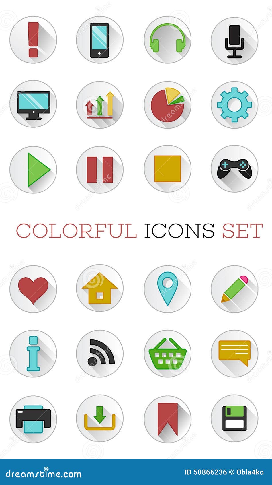 Colorful icons set stock vector. Illustration of computer - 50866236