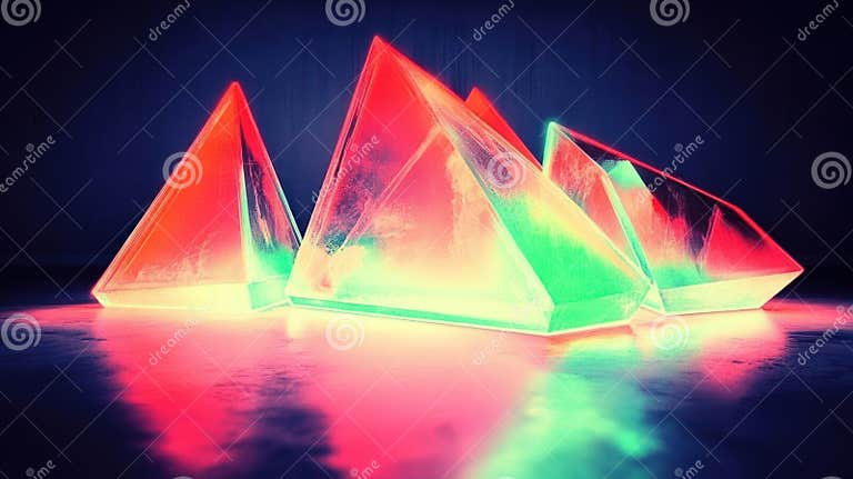 Colorful Illuminated Glass Pyramids Create a Vibrant, Abstract Visual ...