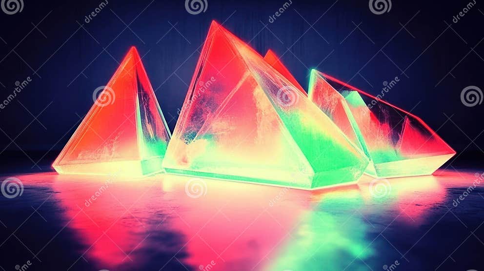Colorful Illuminated Glass Pyramids Create a Vibrant, Abstract Visual ...