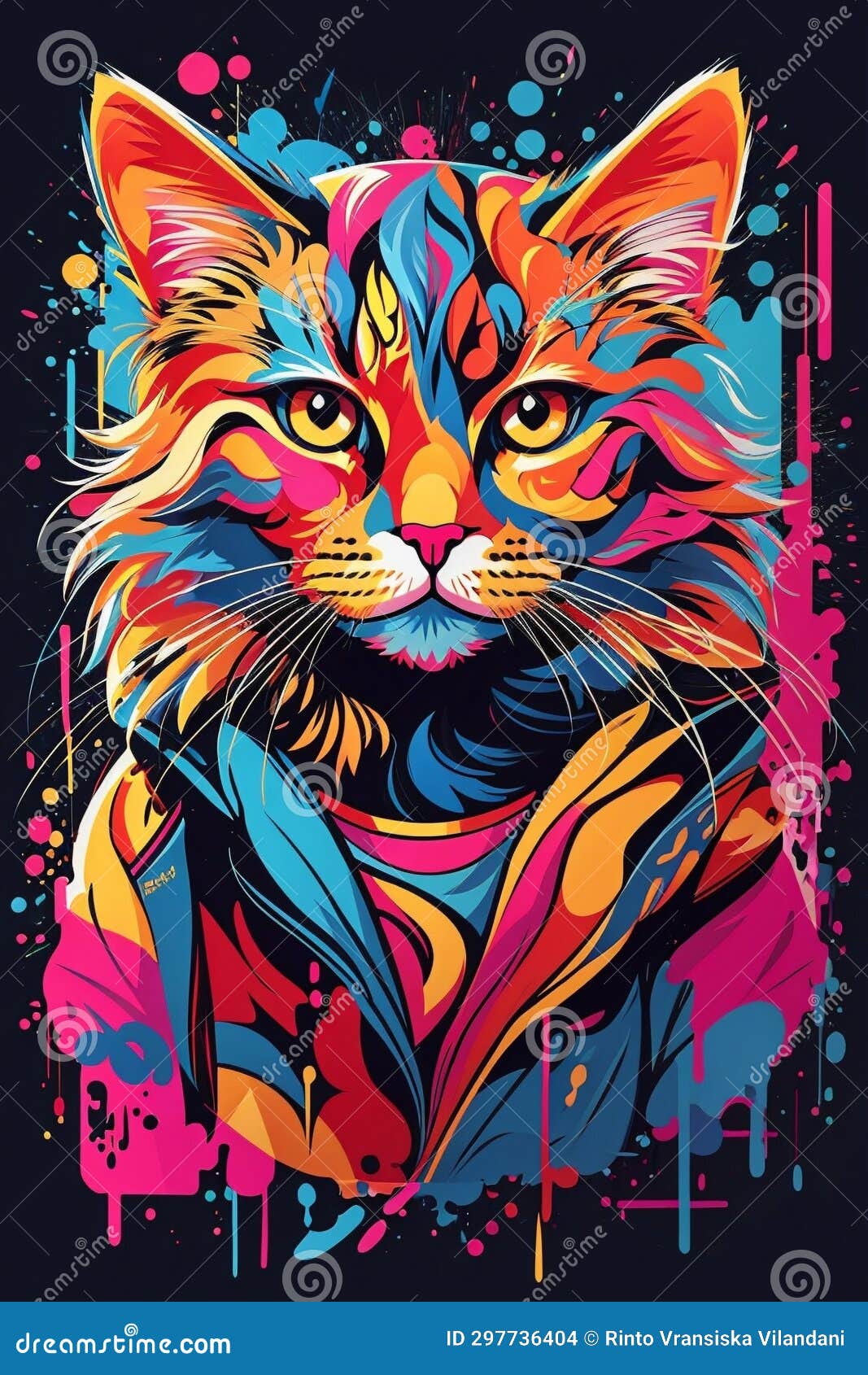 Colorful Illustration of a Cat with Splash Art Style Stock Illustration ...