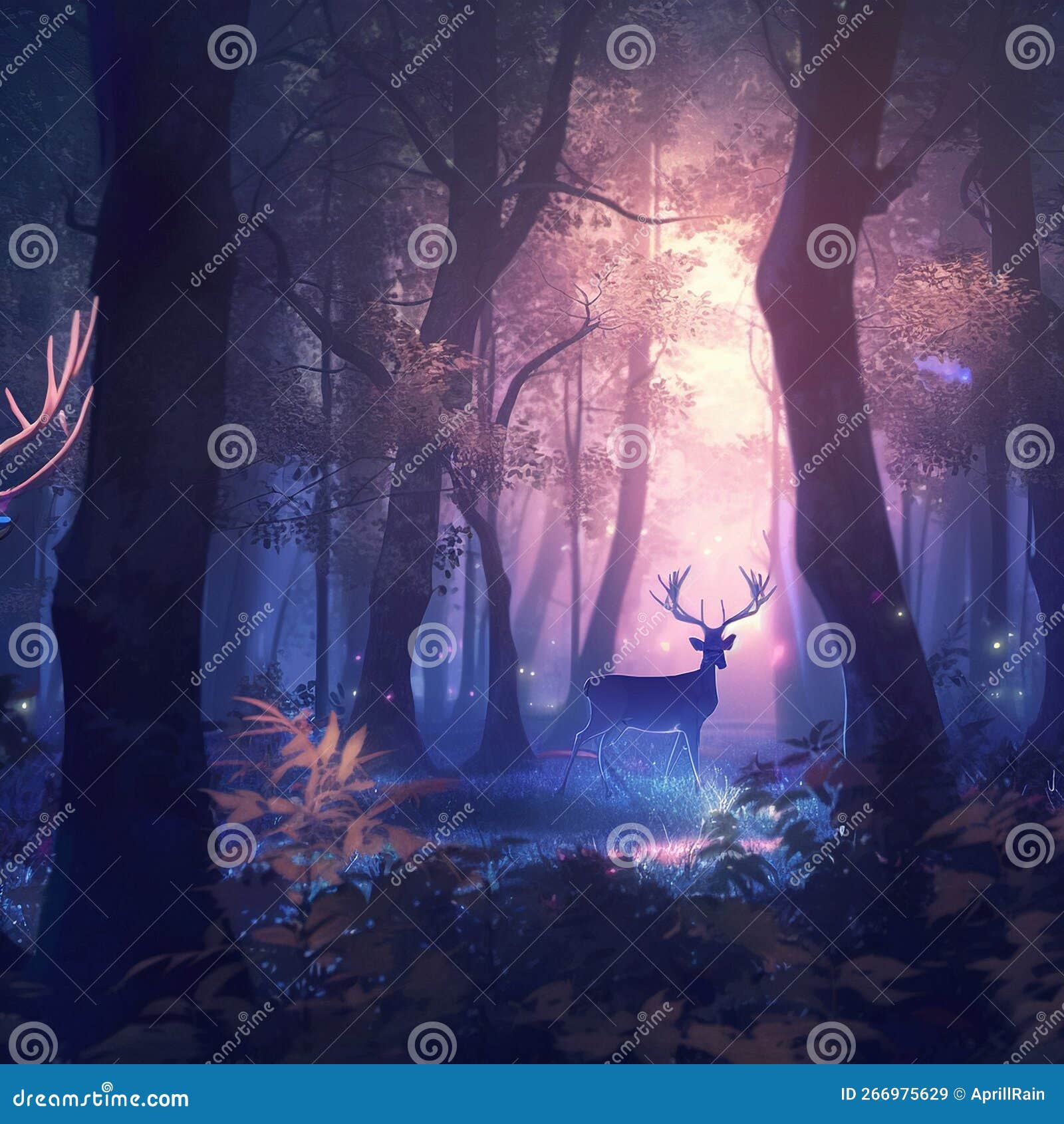 Colorful Illustration of a Deer in the Forest Stock Illustration ...