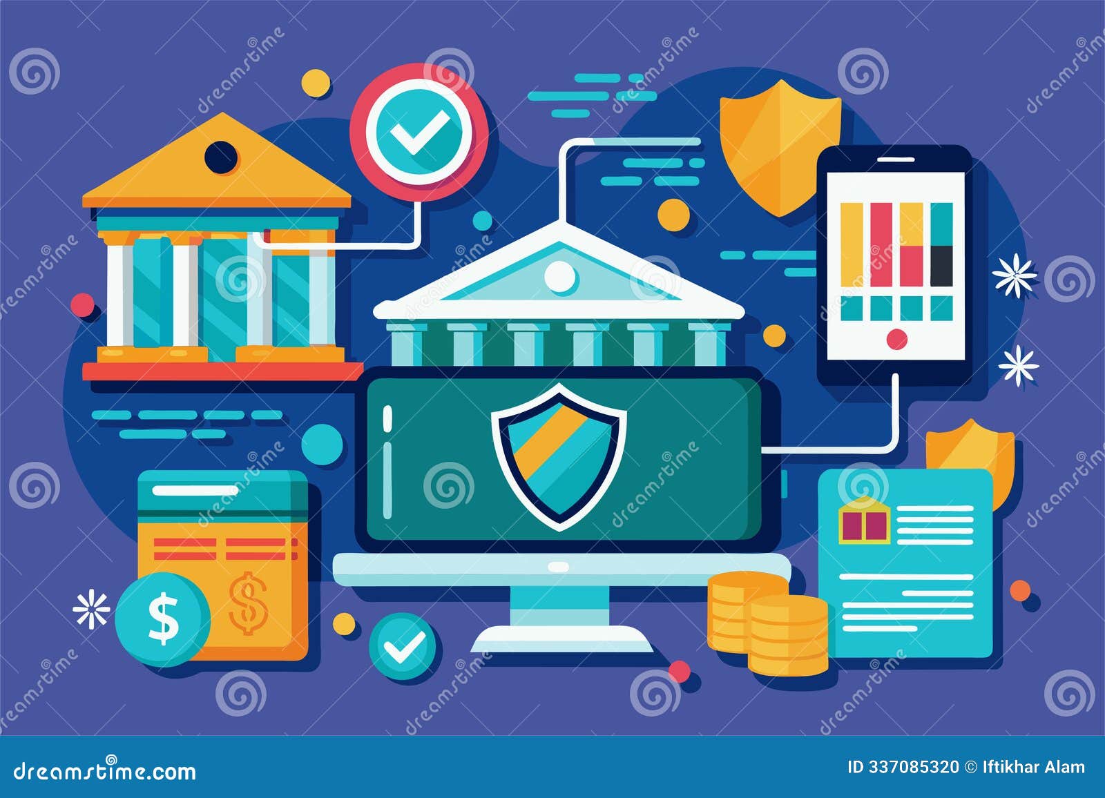 A Colorful Illustration Depicting Secure Online Banking Featuring a ...