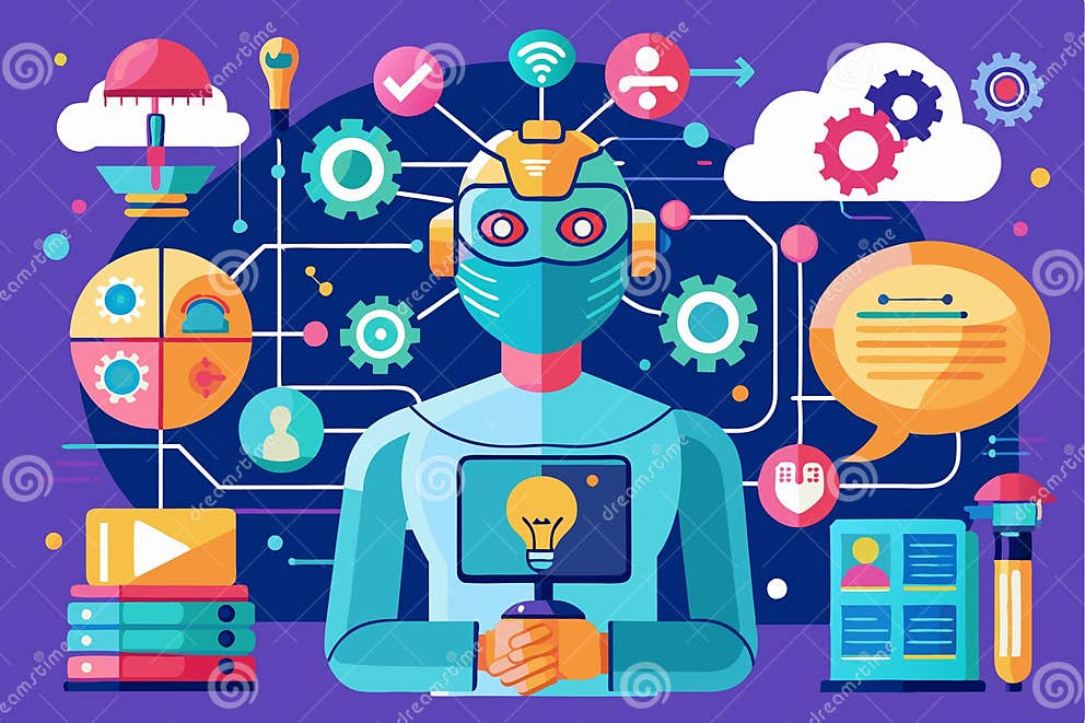 A Colorful Illustration Depicts an AI Robot Surrounded by Icons ...