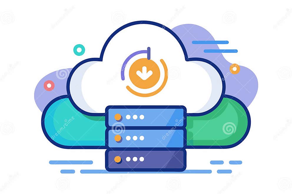 A Colorful Illustration Depicts the Cloud Data Syncing Process with Servers and a Dynamic ...