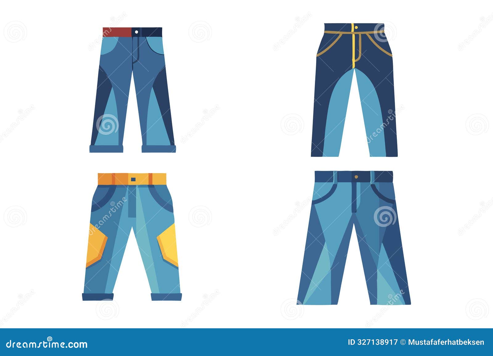 Colorful Illustration of Different Jeans Types Featuring Various ...