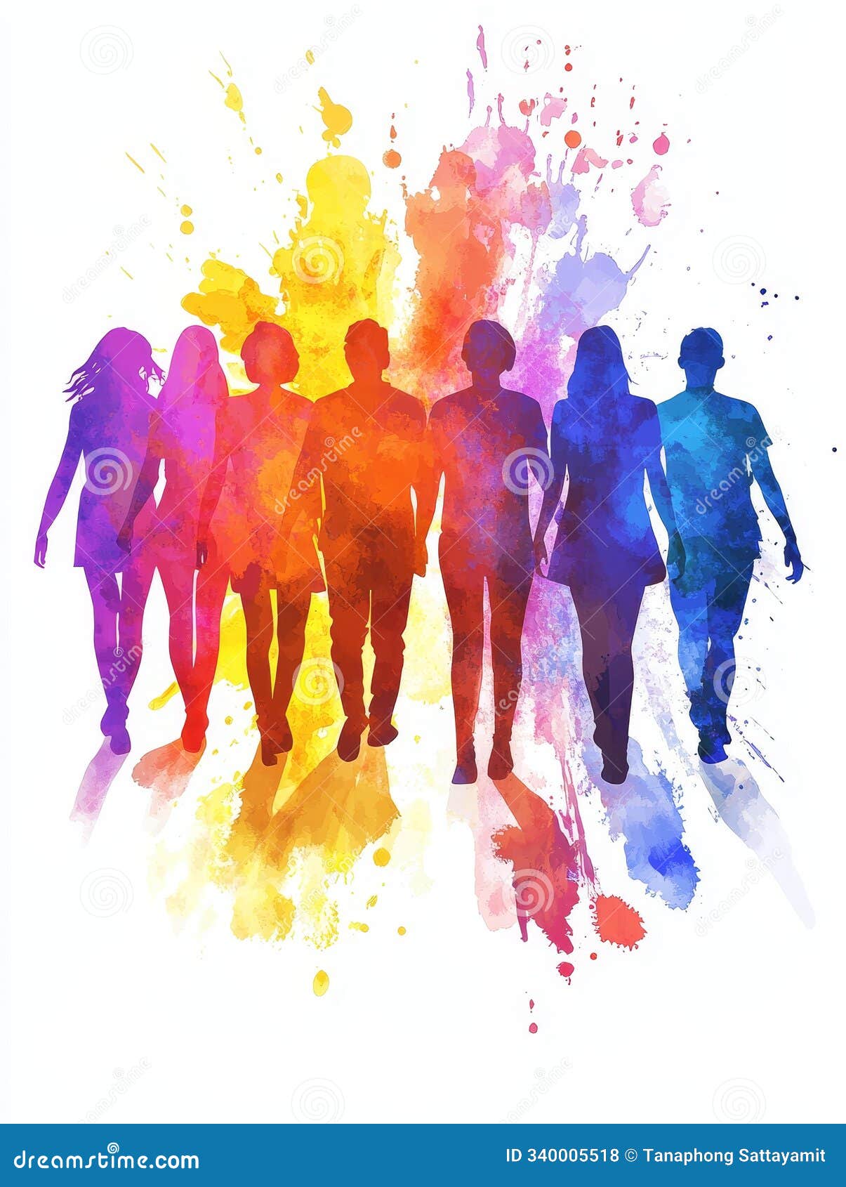 A Colorful Illustration of a Group of People Walking Forward Together ...
