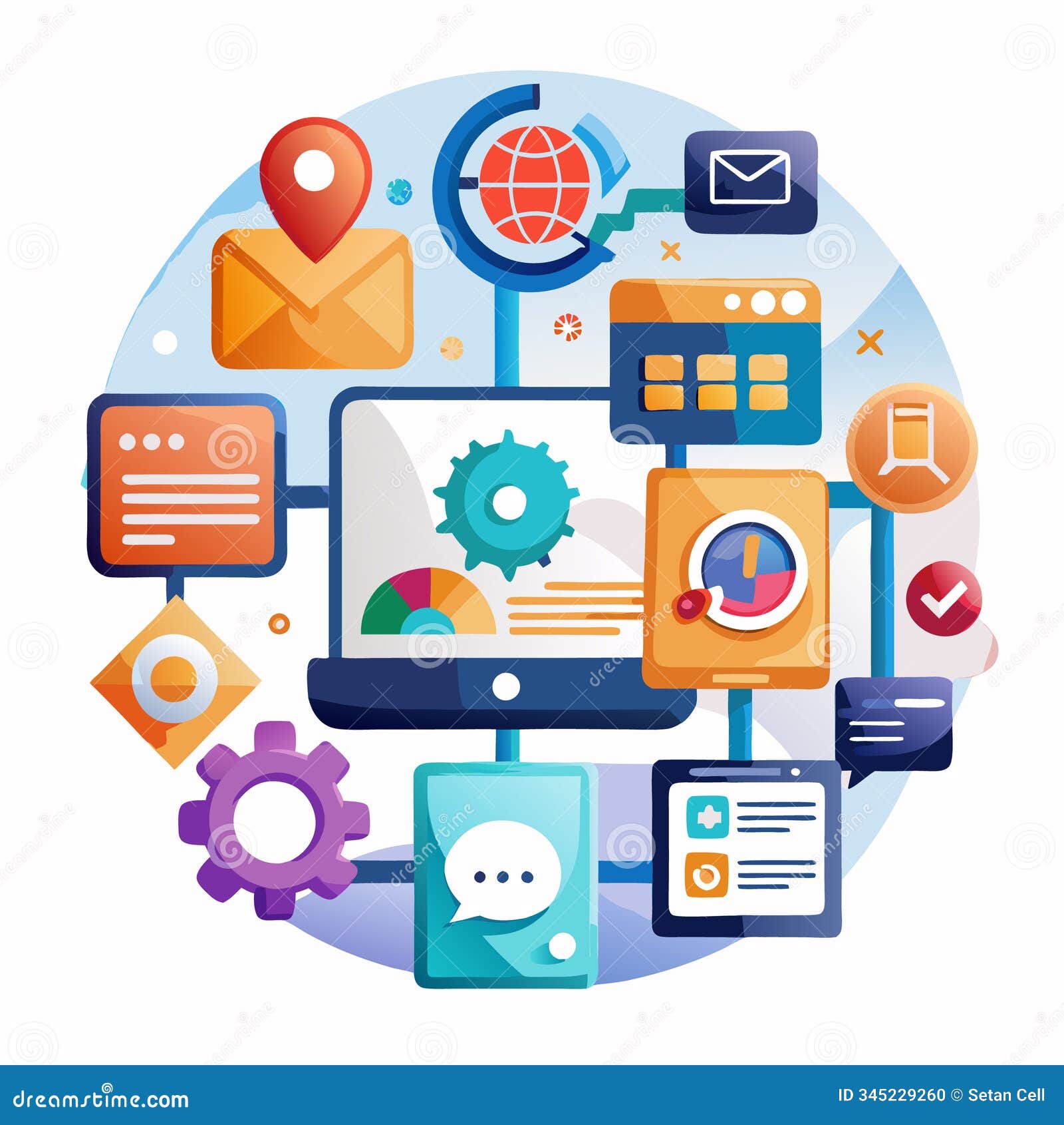 Colorful Illustration of Interconnected Devices and Icons Representing ...