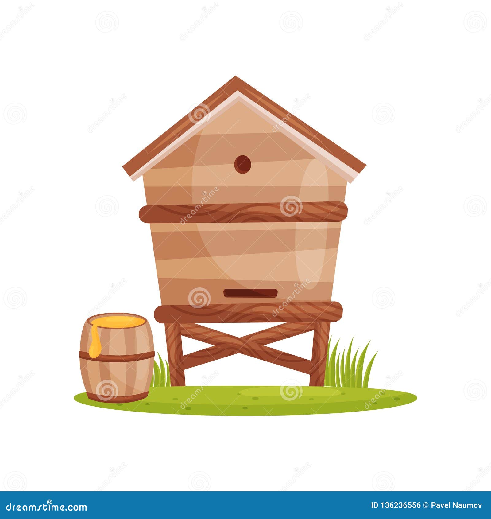 Large Wooden Beehive and Barrel with Sweet Honey. Bee House. Farm and ... Large Wooden Beehive and Barrel with Sweet Honey. Bee House. Farm and ...
