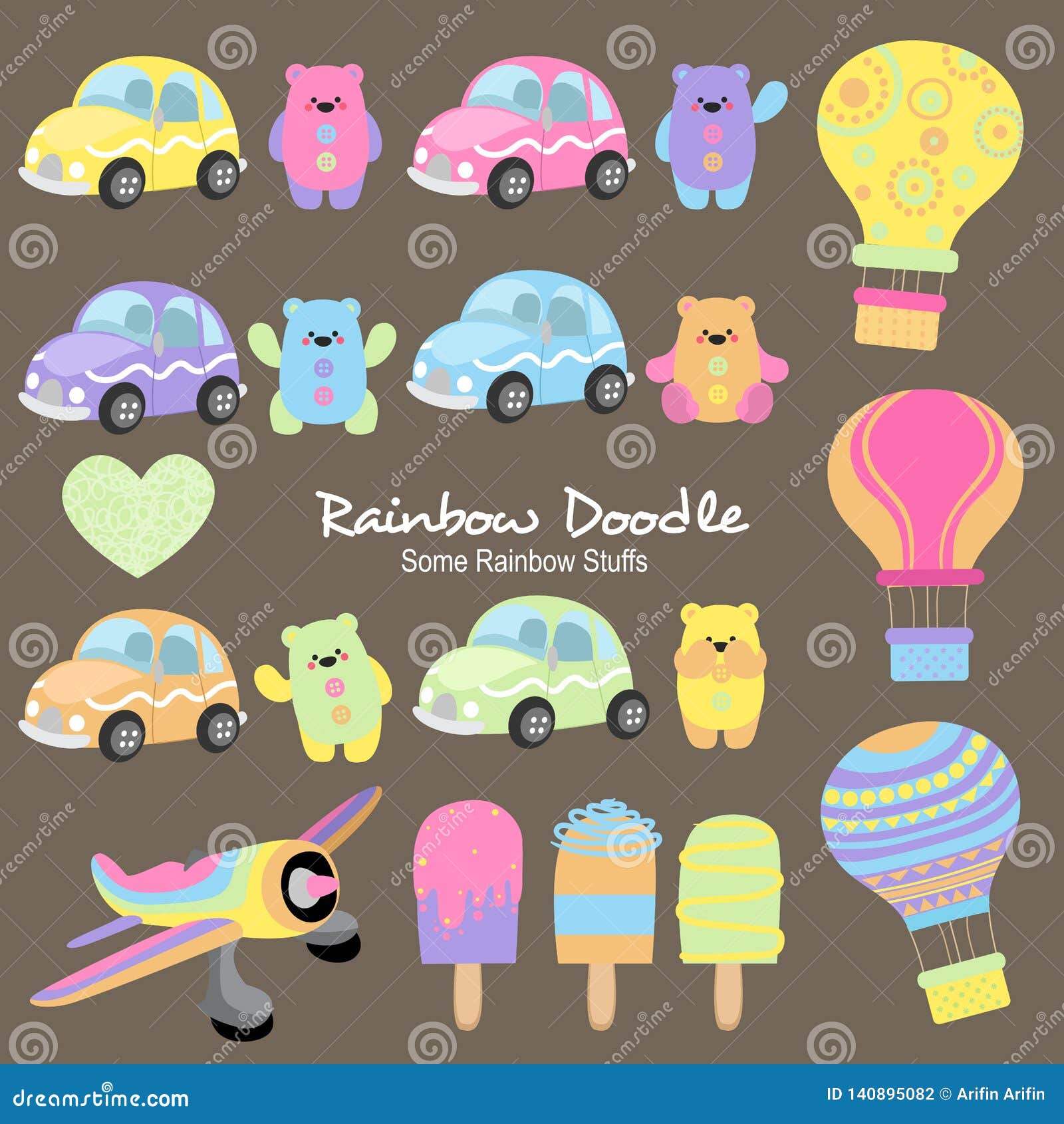 Rainbow Doodle Collection stock vector. Illustration of bear - 140895082