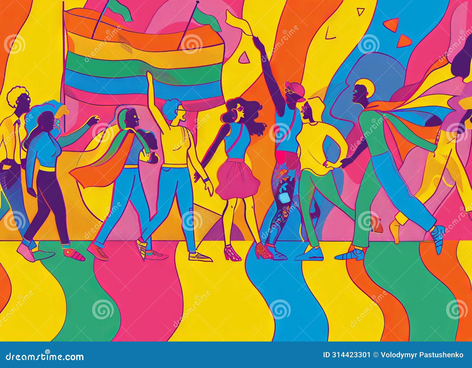 A Colorful Illustration of People Dancing in a Rainbow Stock Image ...
