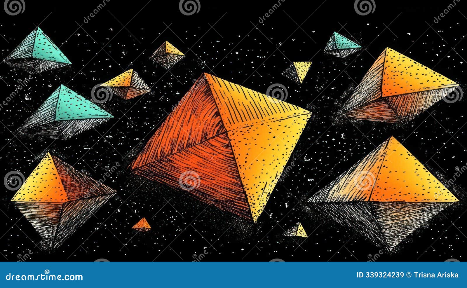 A Colorful Illustration of Pyramids Floating in Space, Showcasing ...