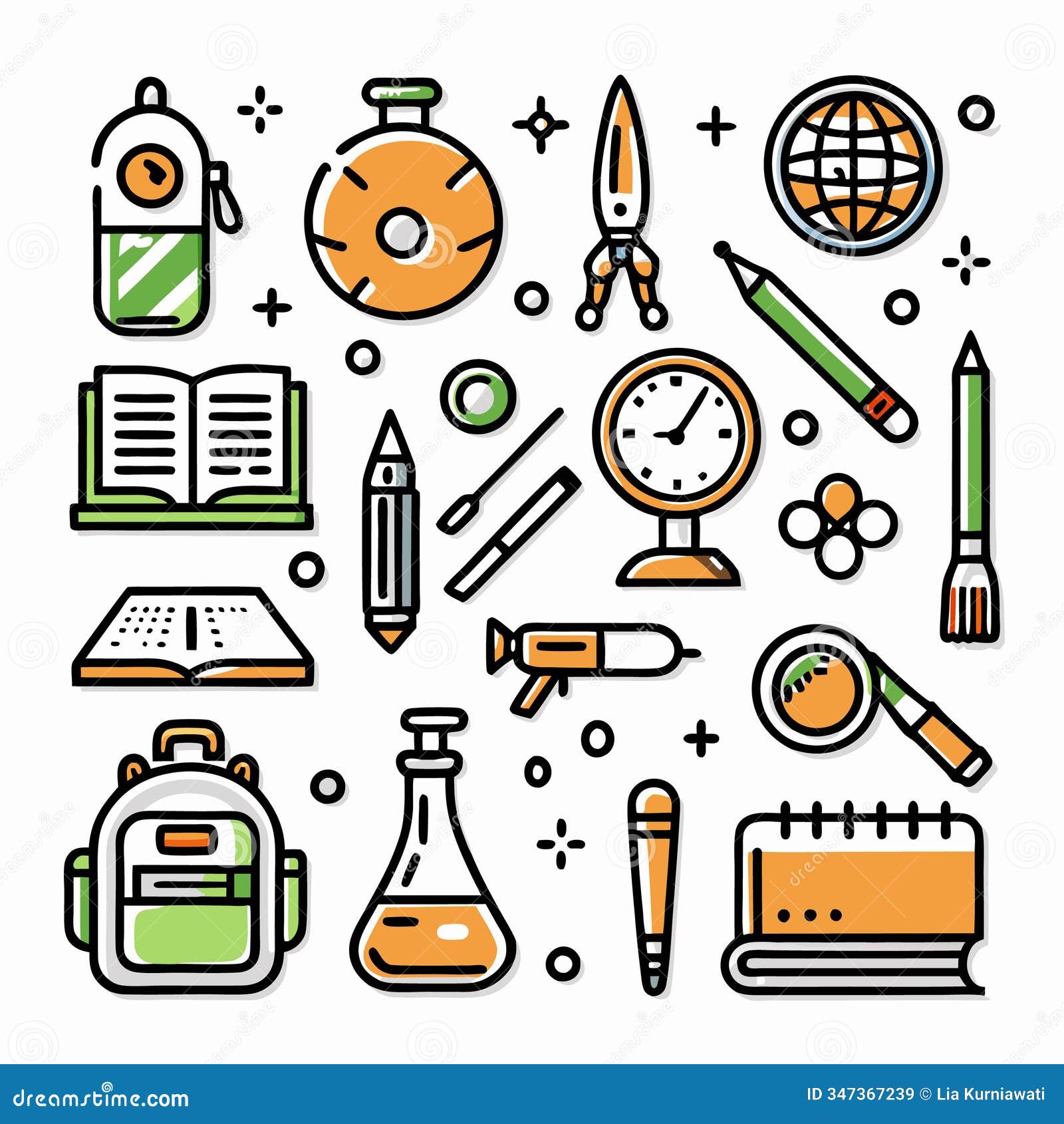 Colorful Illustration of School Supplies and Learning Objects Stock ...