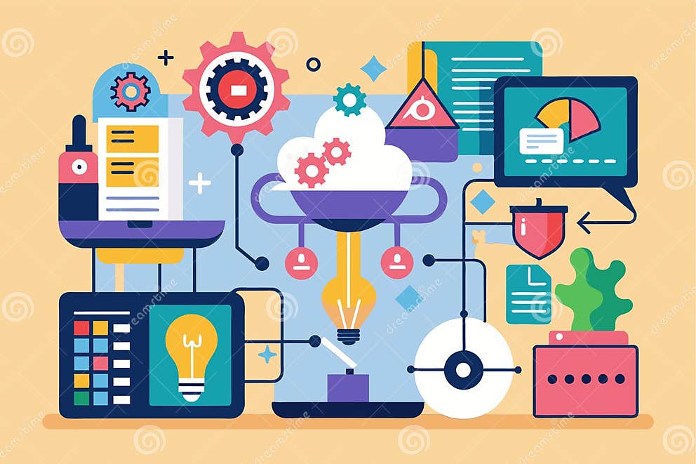 A Colorful Illustration Showcases Cloud Computing, Data Analysis, and Innovative Technology ...