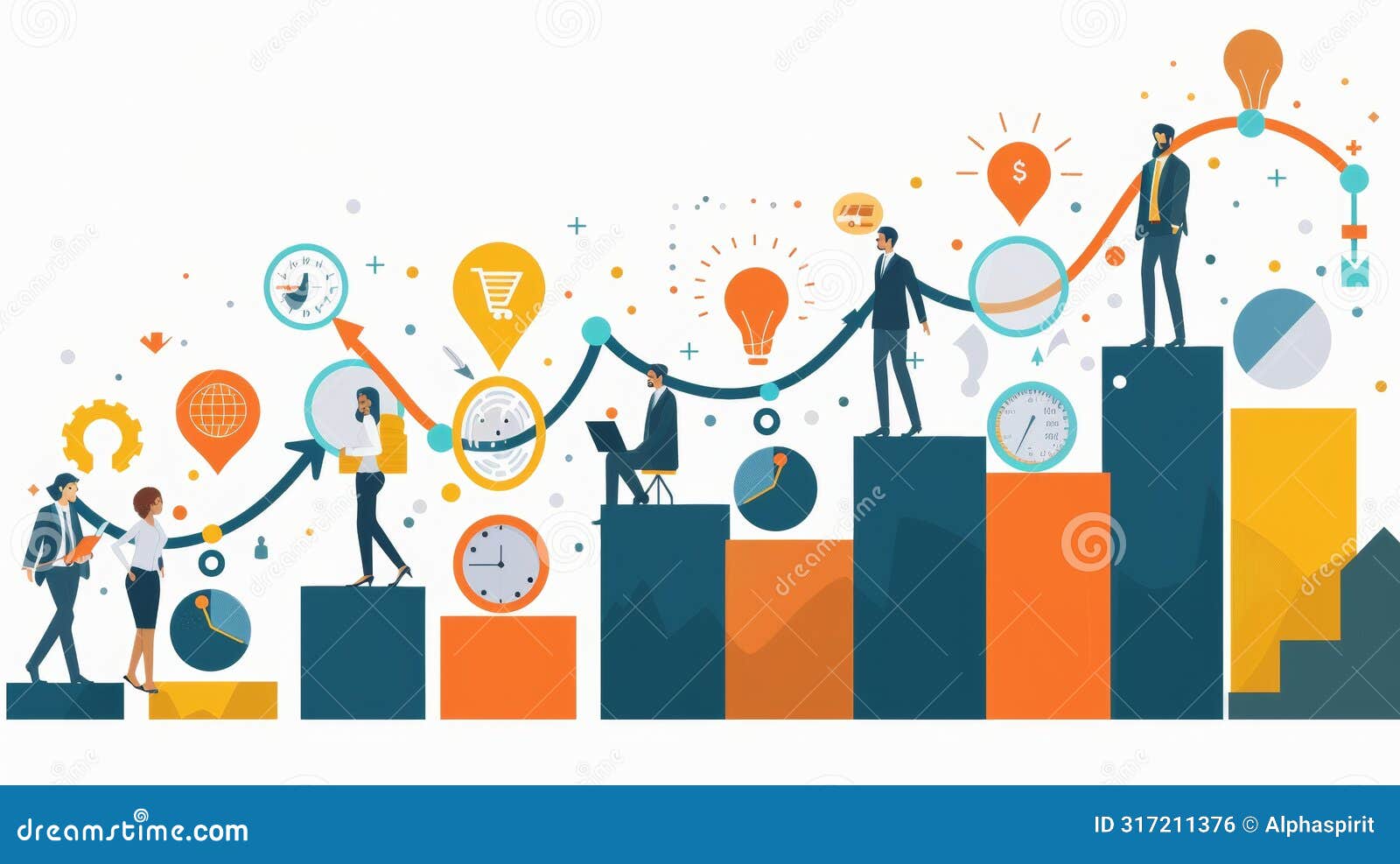 Colorful Illustration Showing the Development of Business through a ...