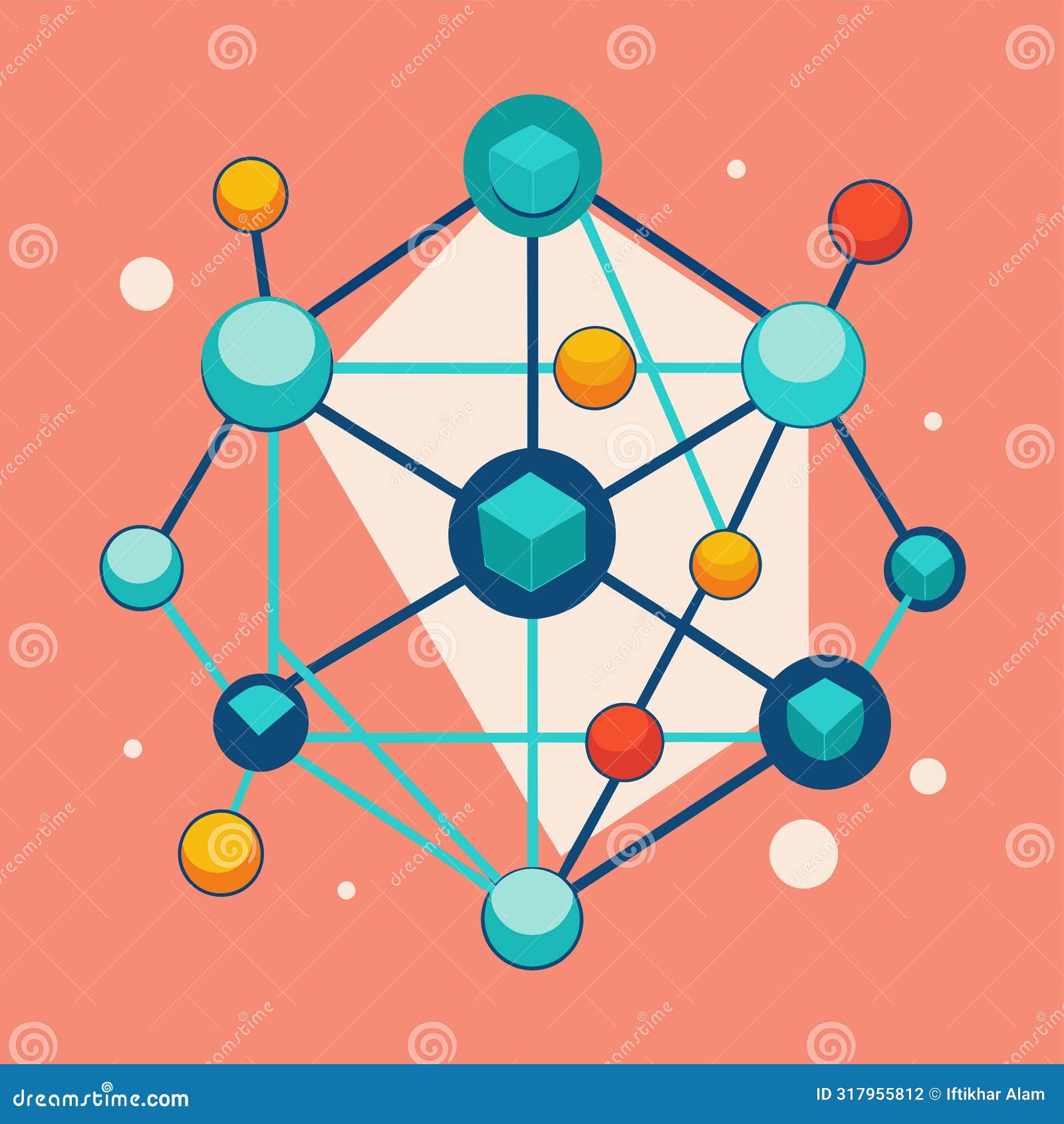 Colorful Illustration Showing a Network of Spheres Interconnected in a ...