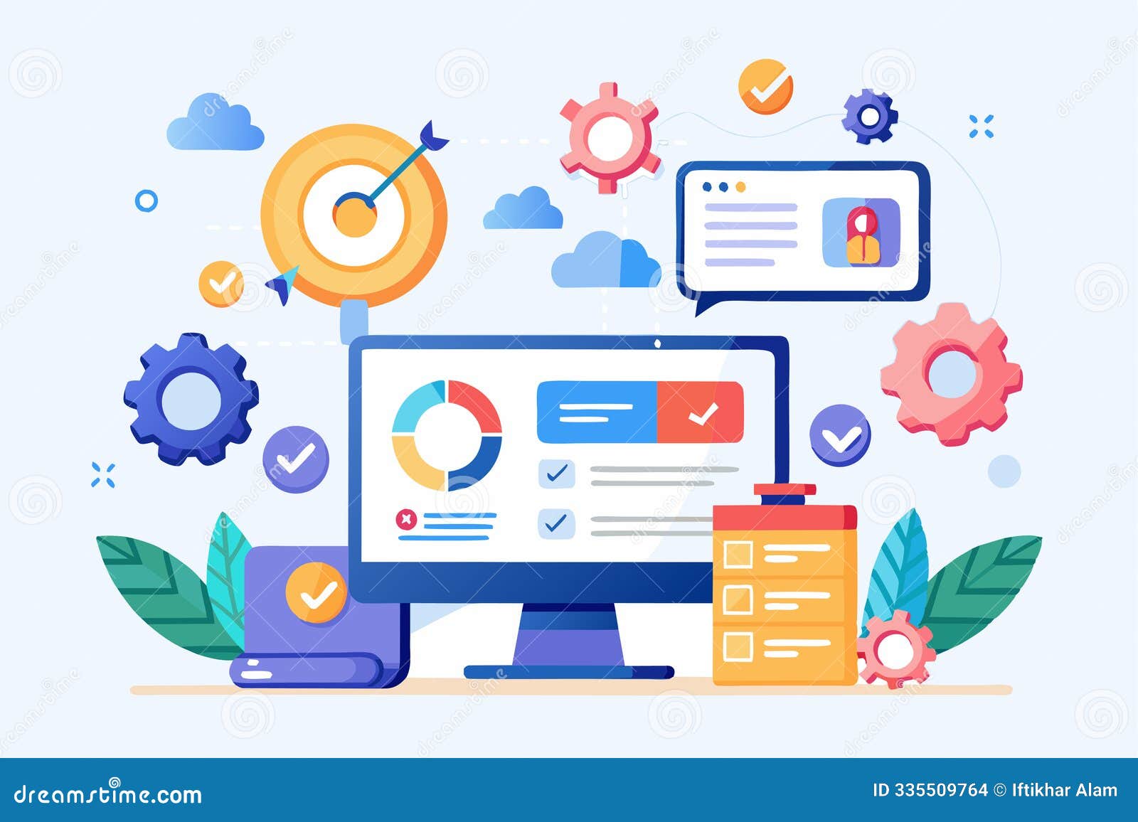 A Colorful Illustration Showing Version Control Elements on a Computer ...