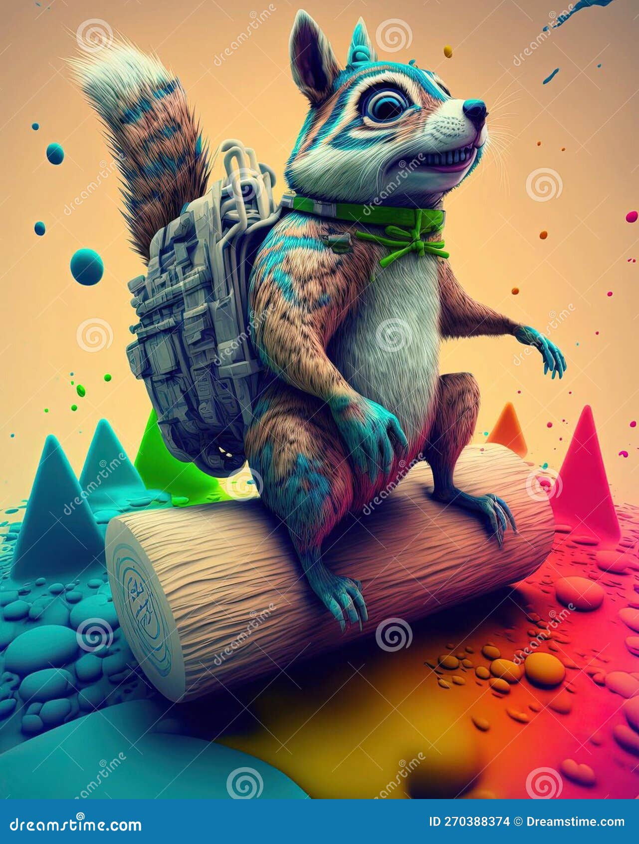 A Colorful Illustration of a Squirrel with a Backpack on Its Back Stock ...