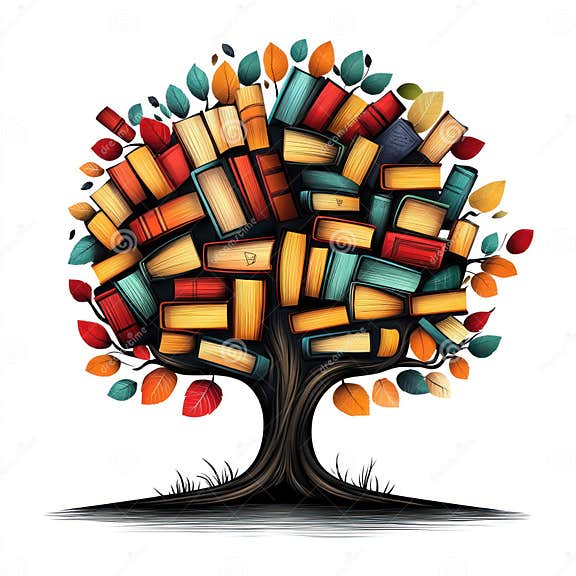 Colorful Illustration of a Tree Made of Books Stock Illustration ...