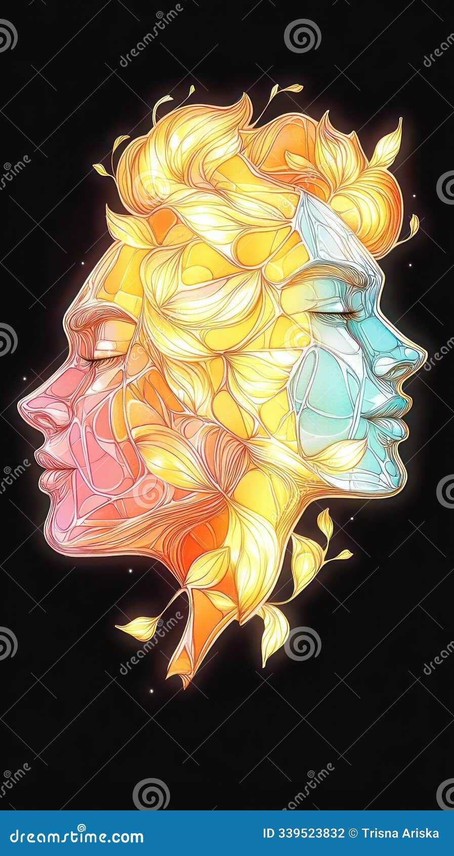 A Colorful Illustration of Two Faces Merging with Floral Elements ...