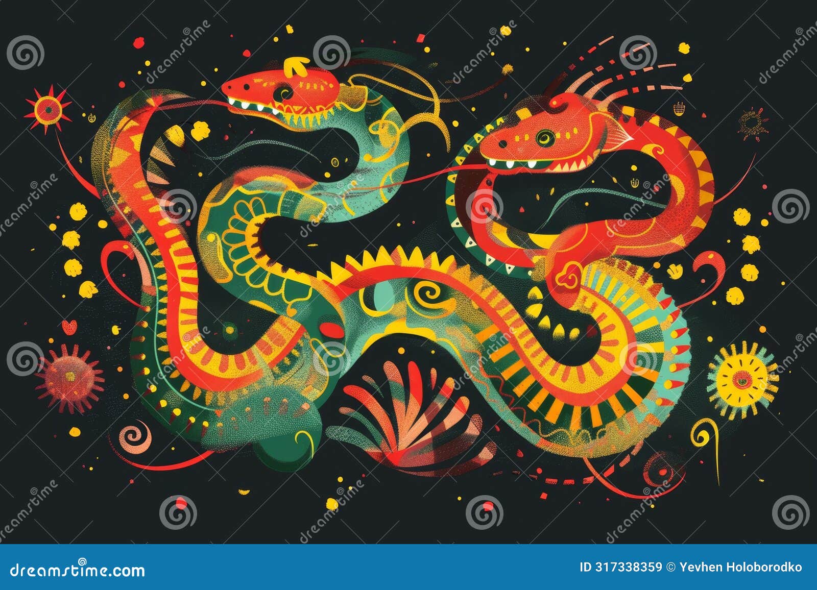 Colorful Illustration of Two Snakes Dancing and Having Fun with Music ...