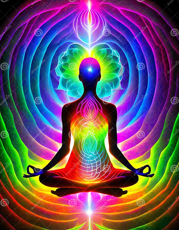 Colorful Illustration Of Woman In Lotus Yoga Position Stock