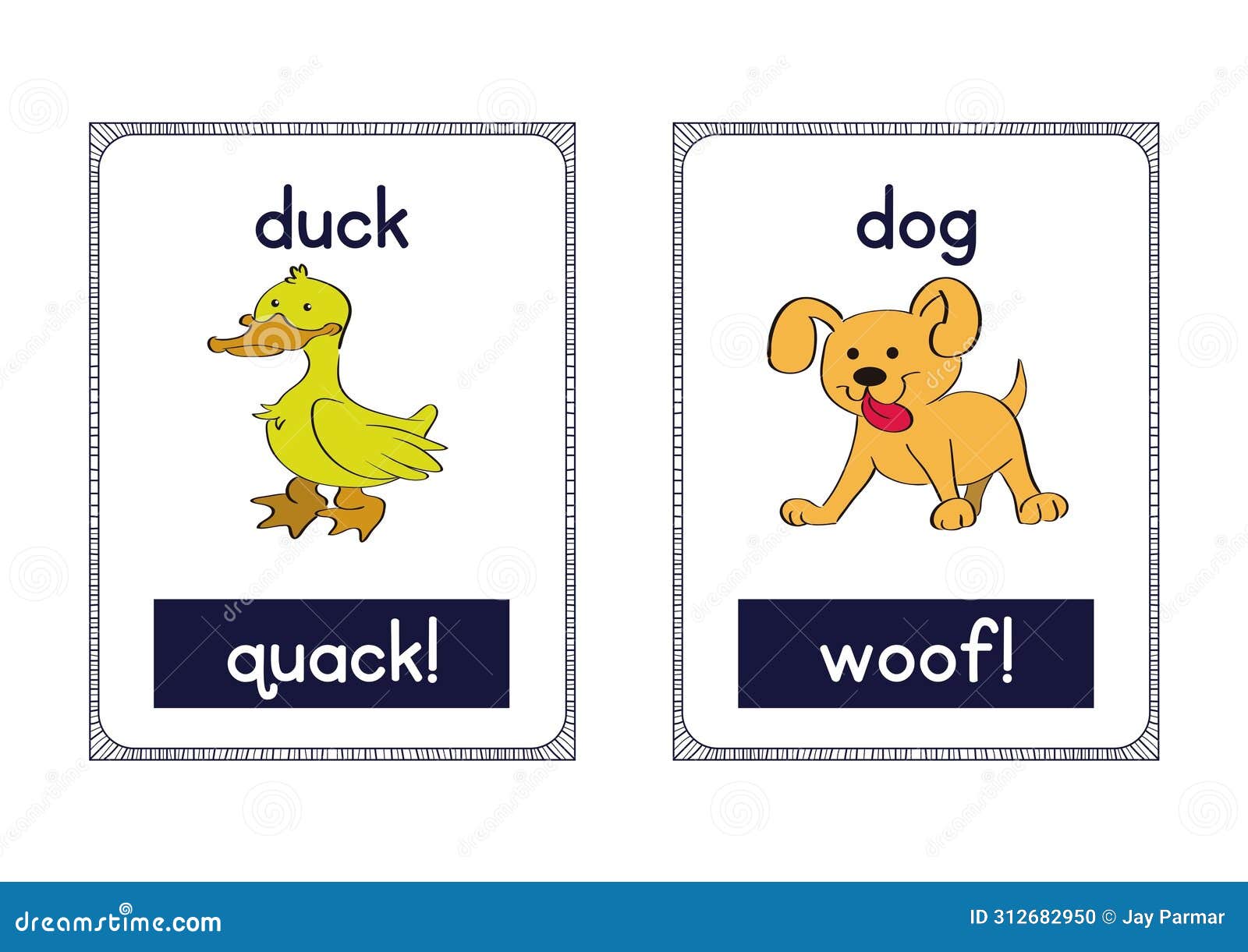 Colorful Illustrative Animal Sounds Flashcard - 3 Stock Illustration ...