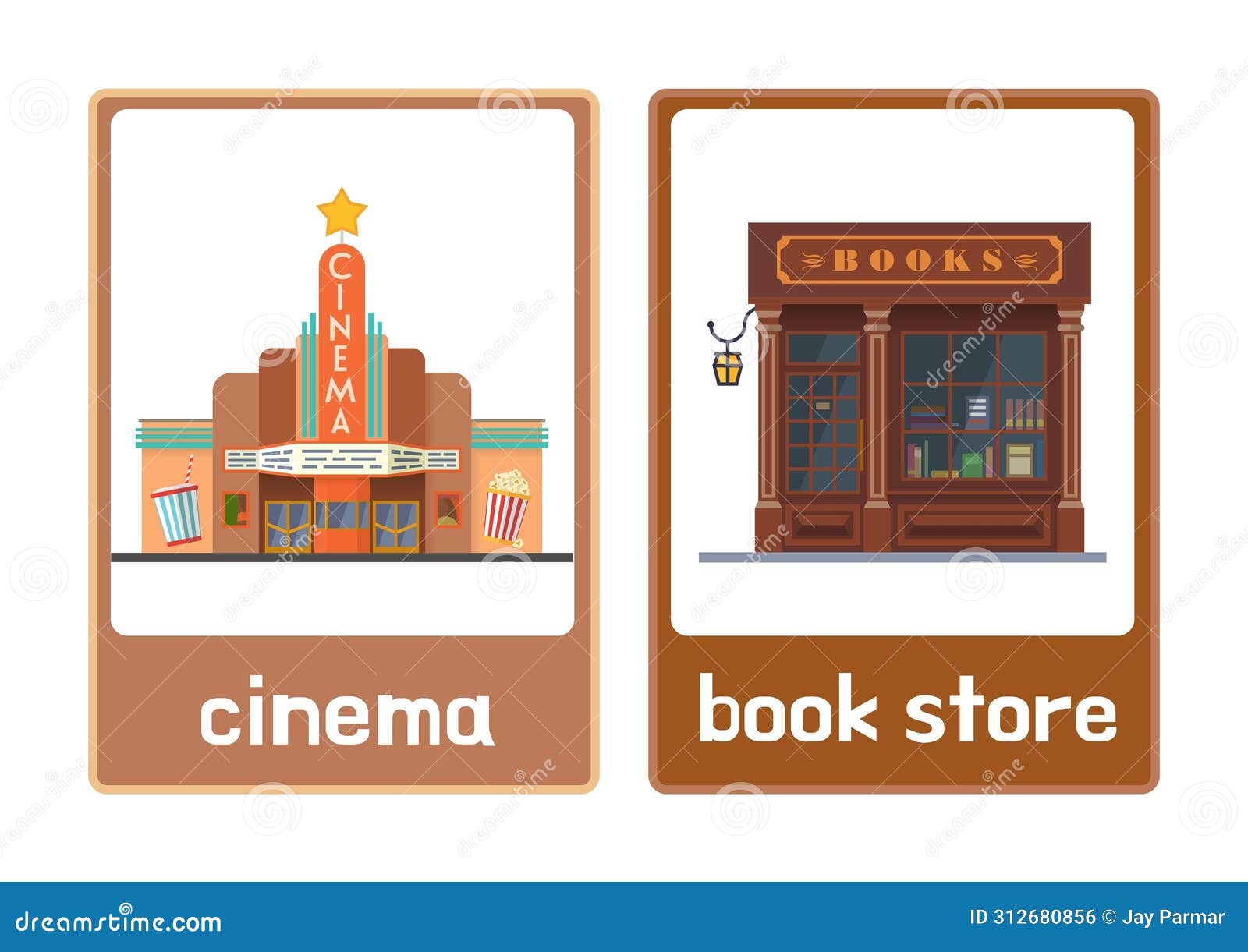 Colorful Illustrative Buildings Flashcard - 6 Stock Illustration ...