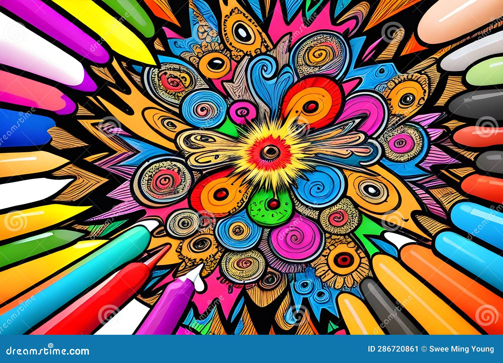 Colorful Image of the Abstract Doodle Art in Multitude Array of Shapes ...