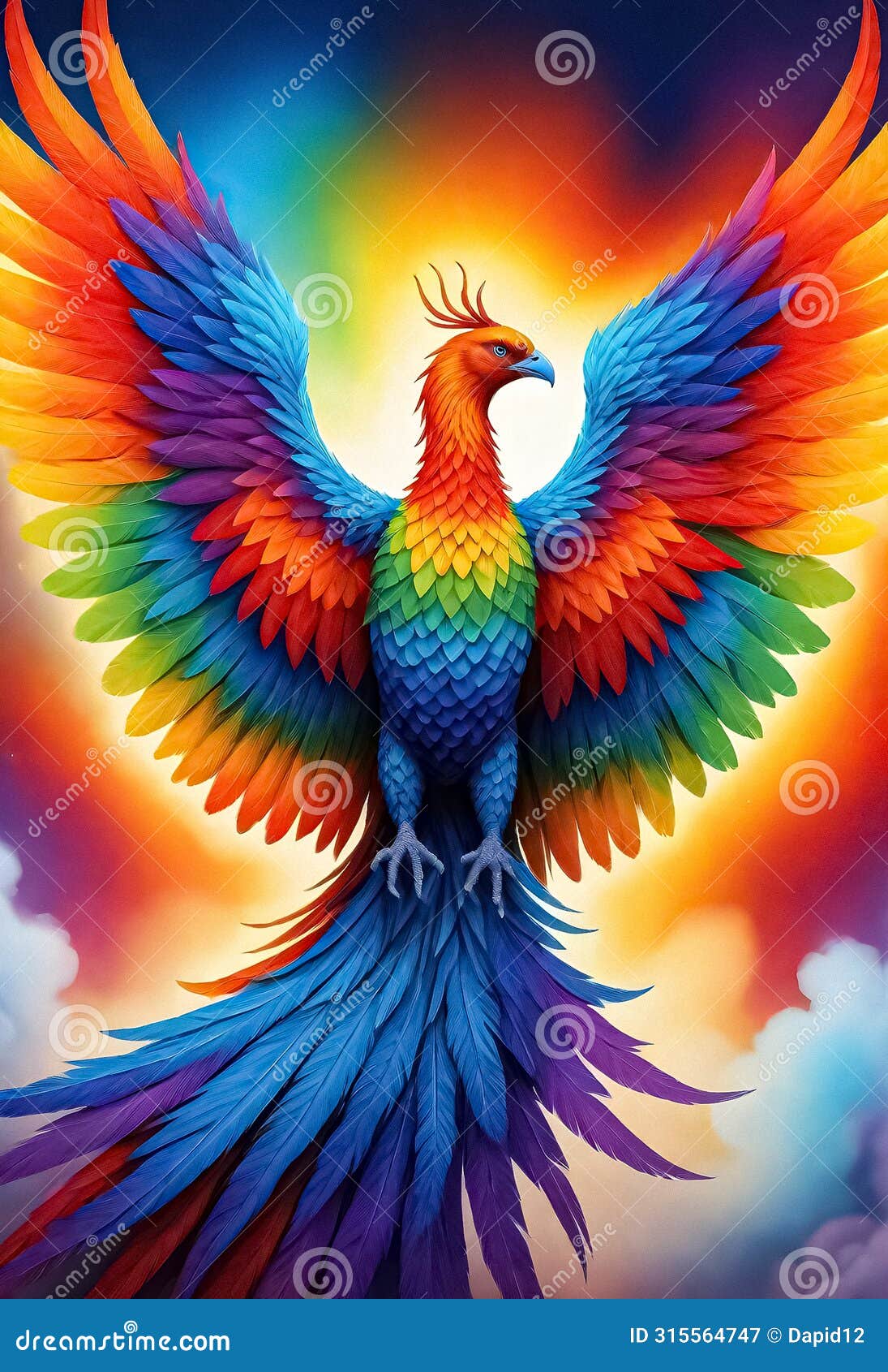 A Colorful Image of a Colorful Firebird with a Rainbow on it Stock ...