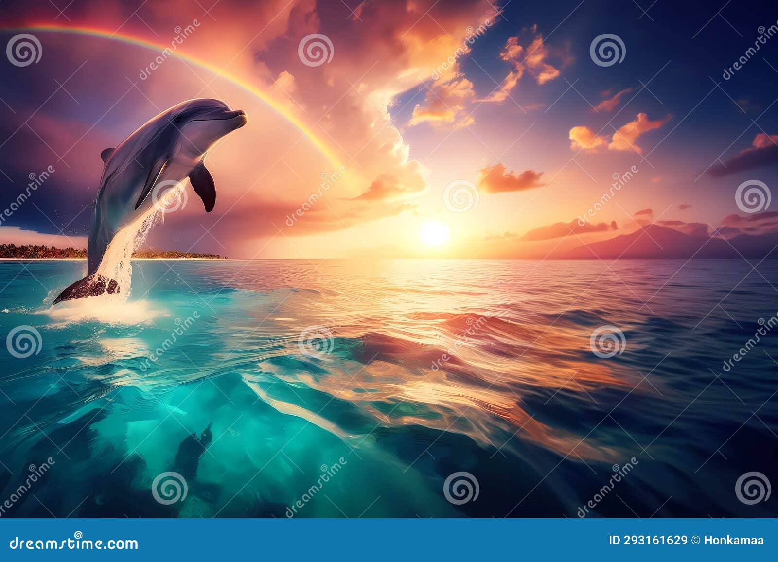 Colorful Image of a Jumping Dolphin Stock Illustration - Illustration ...