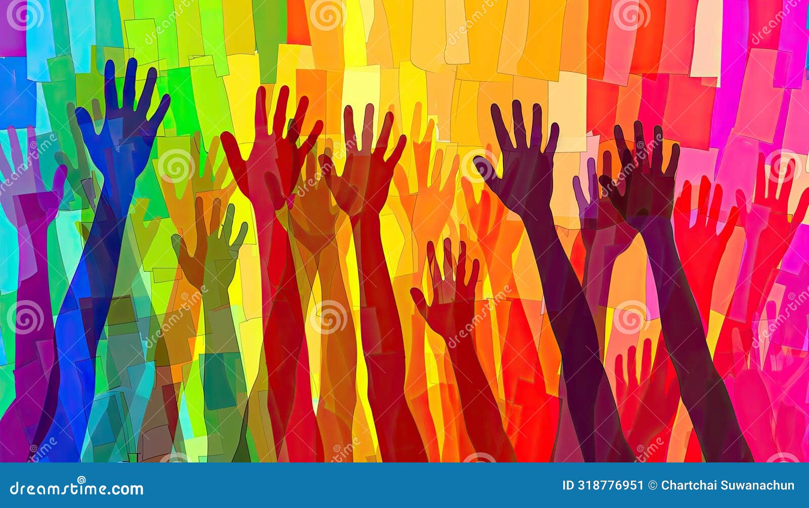 A Colorful Image of Many Hands Reaching Up in the Air by AI Generated ...
